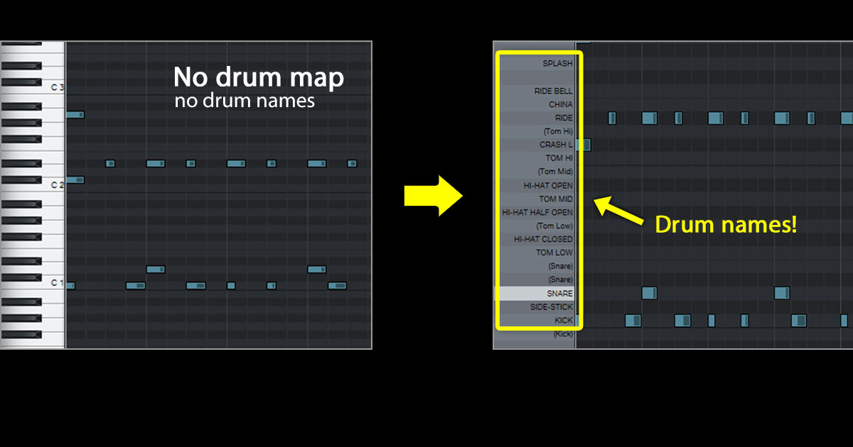 Drum Maps pour DAWs | Afficher les noms d'éléments de batterie dans l ...